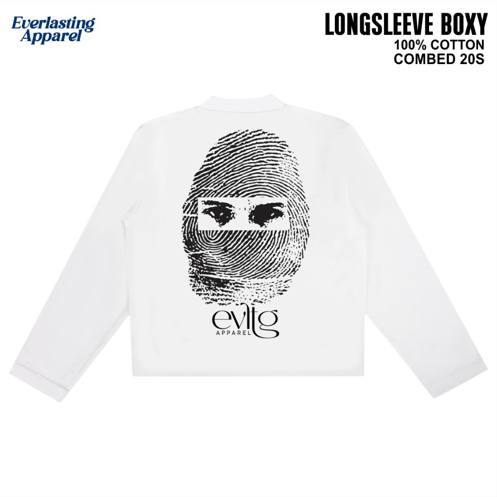 Jual EVERLASTING Longsleeve Boxy Finger-Print Putih & Abu Tua I Kaos ...