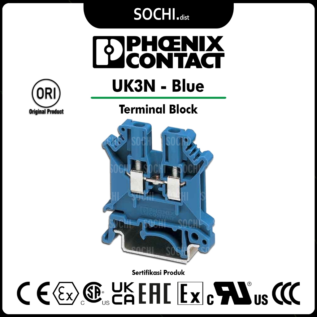 Jual 3001514 Phoenix Contact Original Terminal Block UK3N Warna Biru ...