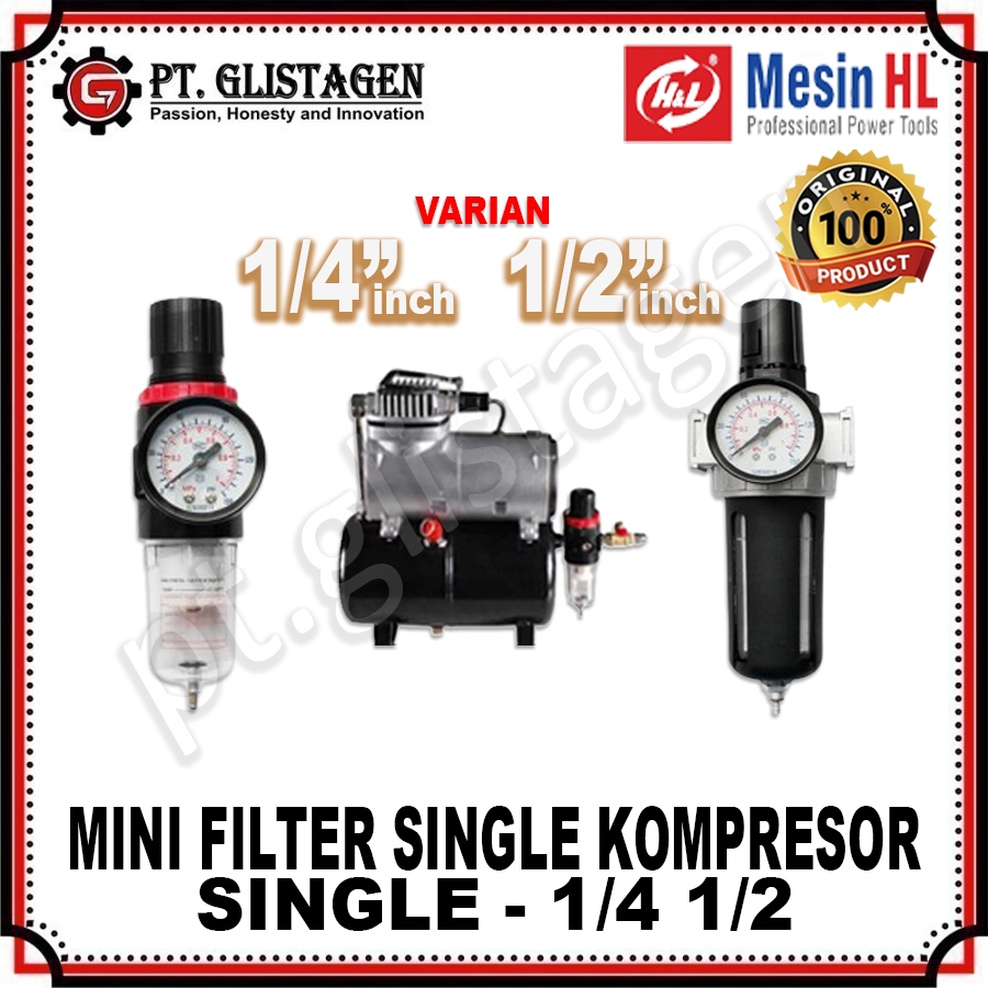 Jual HL Mini Filter Air Single Regulator Kompresor Angin 1/4" inch 1/2 ...