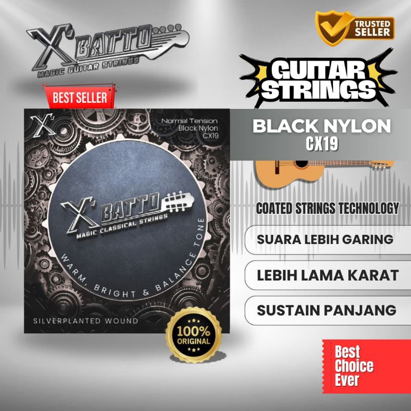 Jual Bonus Pick Senar Gitar Xbatto Classic Black Nilon CX19 Original ...