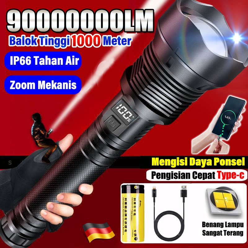 Jual 【Model Baru 2025】Tampilan Digital Senter LED Tactical 100000 Lumens Xhp 50 - Kualitas ...