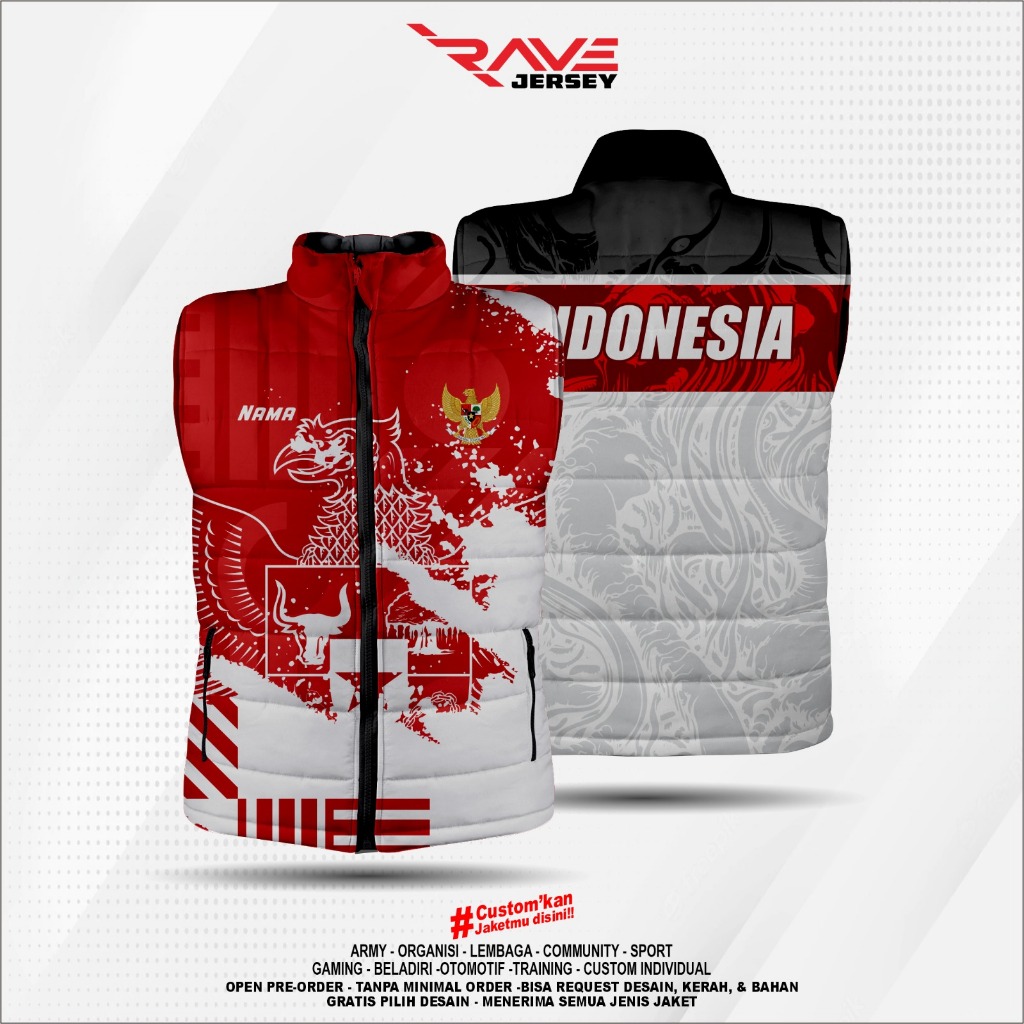 Jual ROMPI GELEMBUNG, PUFFER VEST TIMNAS INDONESIA FULL PRINTING ...