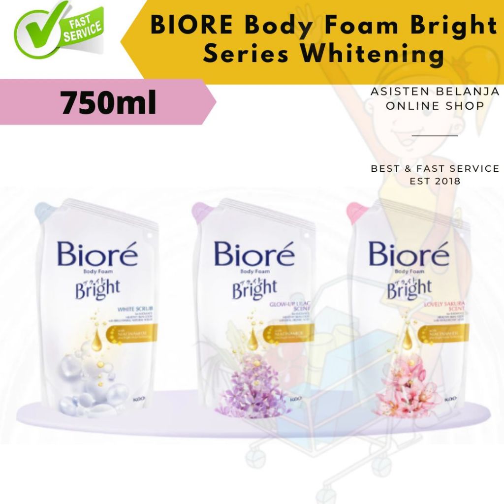 Jual Biore body foam bright with niacinamide White Scrub 750ml | Shopee ...