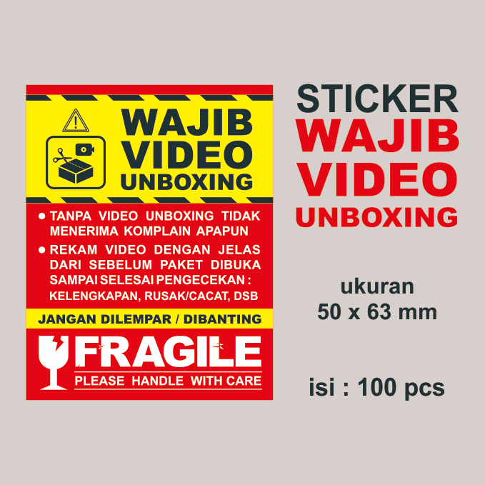 Jual STICKER WAJIB VIDEO UNBOXING FRAGILE (100 pcs) UK. 5 X 6,3 cm ...