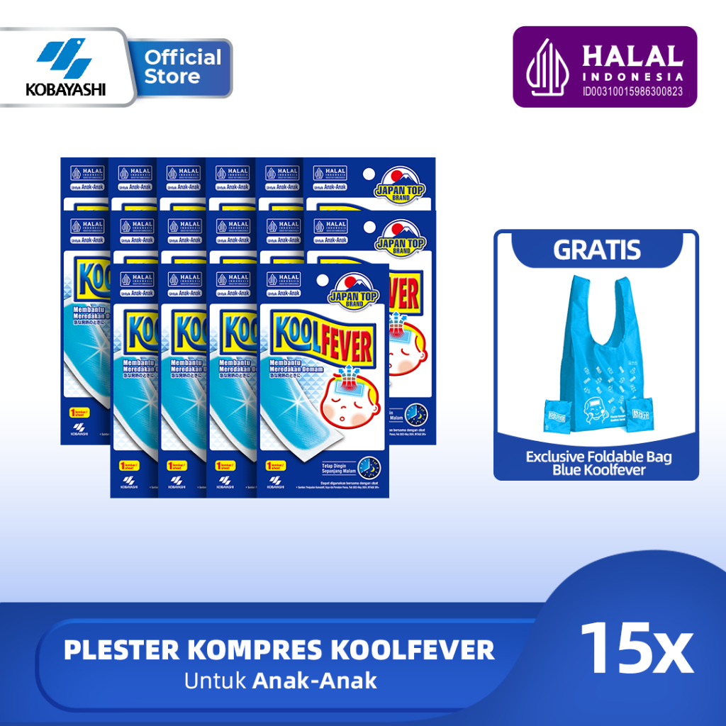 Jual Koolfever Kid 15 pcs FREE Exclusive Foldable Bag Blue Koolfever ...