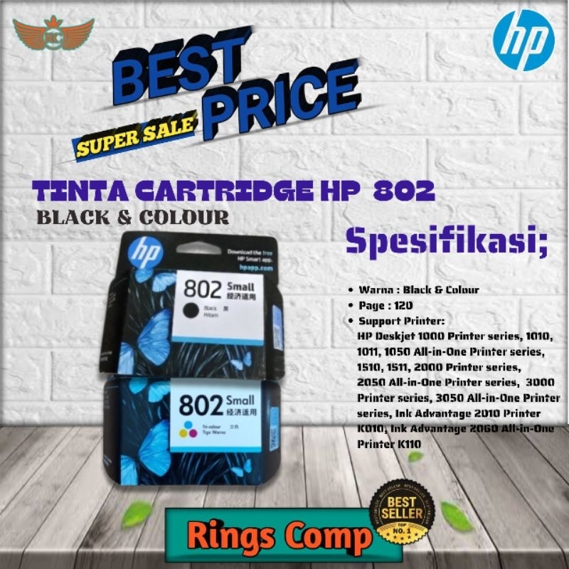 Jual Tinta HP 802 Black & Colour For Printer 1000 Printer series ...