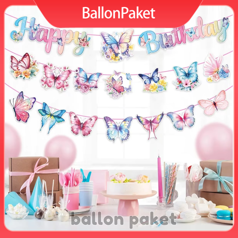 Jual Banner Happy Birthday Karakter Animasi (Kupu Kupu Hello kitty ...