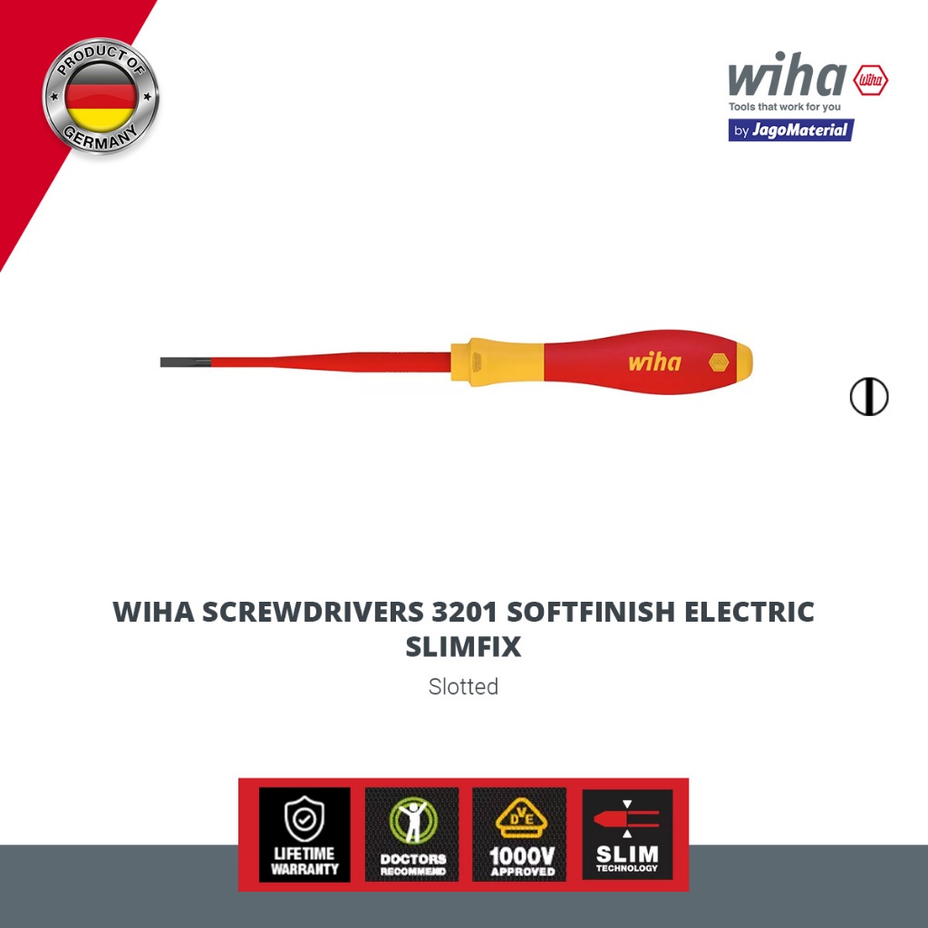 Jual Wiha Insulated Screwdrivers 3201 SoftFinish® Electric Slimfix - Obeng Minus Insulasi ...