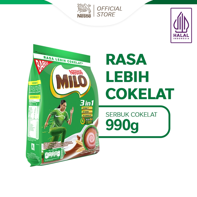 Jual MILO 3in1 ACTIV-GO Susu Coklat Kaleng/Pouch 990g | Shopee Indonesia