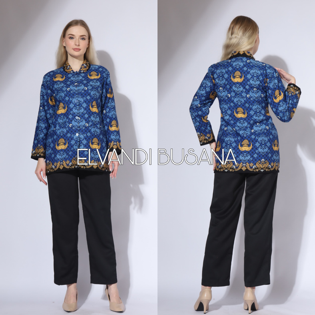 Jual Seragam PNS Wanita Kemeja Batik Korpri Premium Berfuring Kerah Hitam - Batik Korpri ...