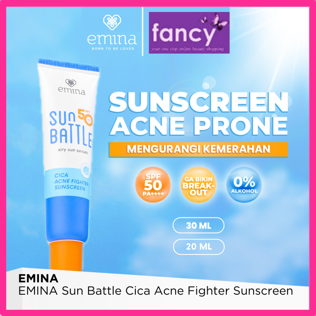 Jual Emina Cica Acne Fighter Sunscreen SPF 50 PA++++ 30ml / 20ml Fun ...