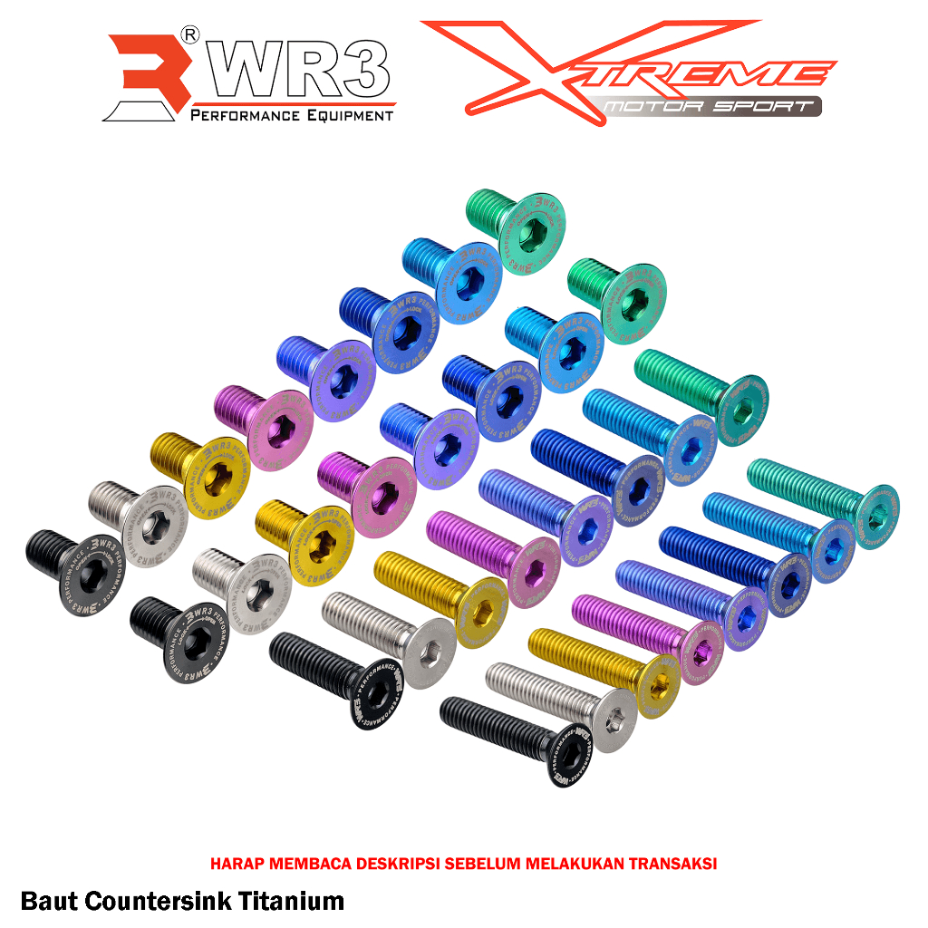 Jual Baut Titanium WR3 Countersink Uk. M6 x 1 / M8 x 1.25 / M12 x 1.75 ...