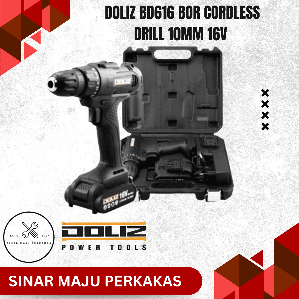 Jual DOLIZ BD616 Bor Cordless Drill 10mm 16V - Mesin Bor Baterai Besi ...