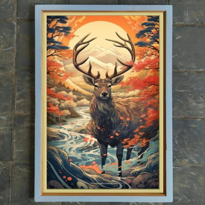 Jual hiasan dinding lukisan cetak rusa estetik plus figura ukuran 80*50 ...