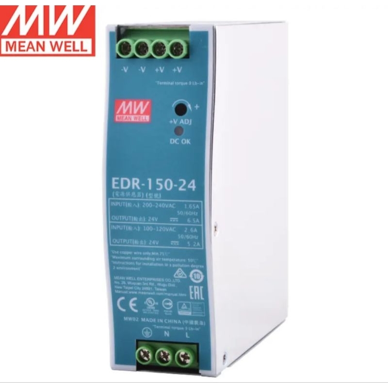 Jual MEAN WELL MEANWELL EDR 150-24 150W 24V DC 6,5A INDUSTRIAL DIN RAIL ...