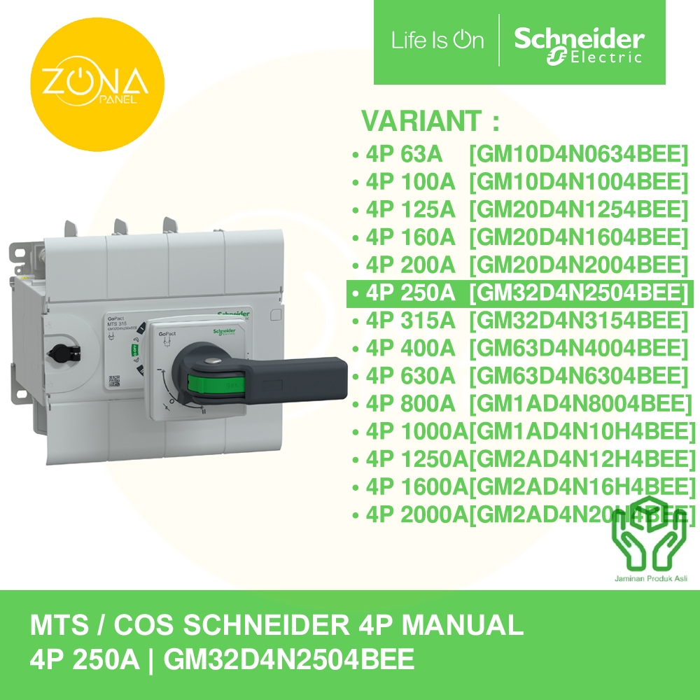 Jual COS / MTS MANUAL TRANSFER SWITCH SCHNEIDER 4P 250A GM32D4N2504BEE ...