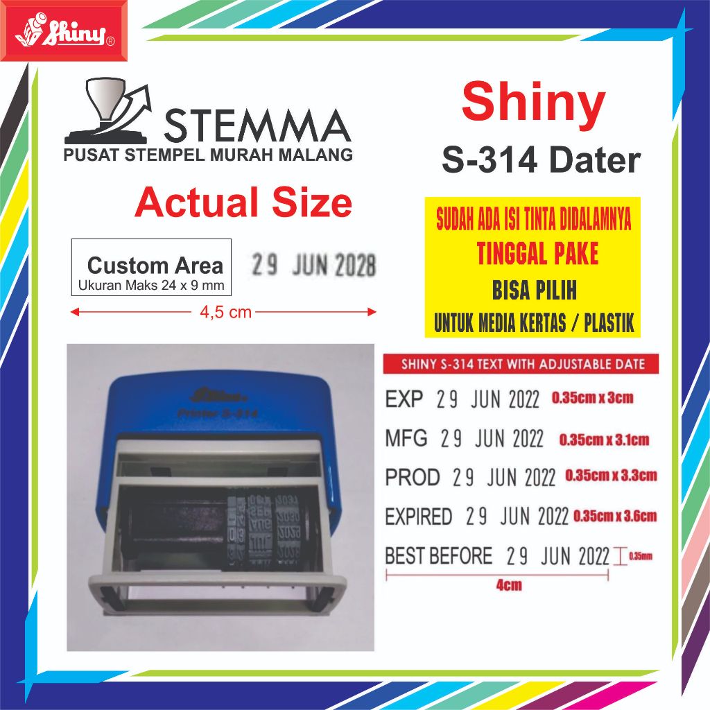 Jual Shiny S-314 Dater Custom tulisan STEMPEL EXP: PROD: EXP DATE: MFG ...