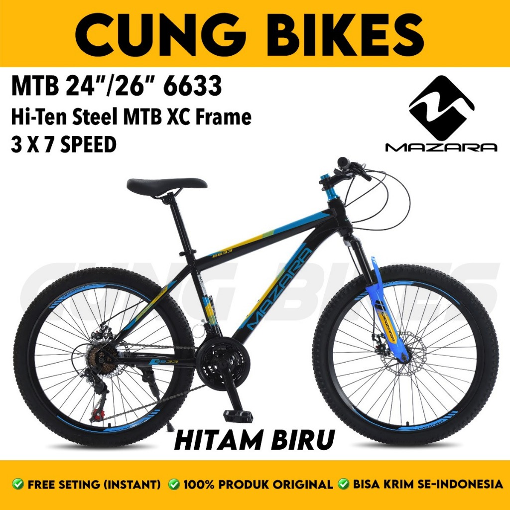 Jual Sepeda Gunung MTB MAZARA 6633 Ukuran 24 26 Inch Rem Cakram 21 Speed Shockbreaker Depan ...