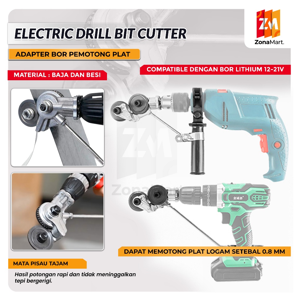 Jual ZonaMart Adaptor Bor Pemotong Seng - Alat Adapter Drill Plate Cutter Alat Potong Gunting ...