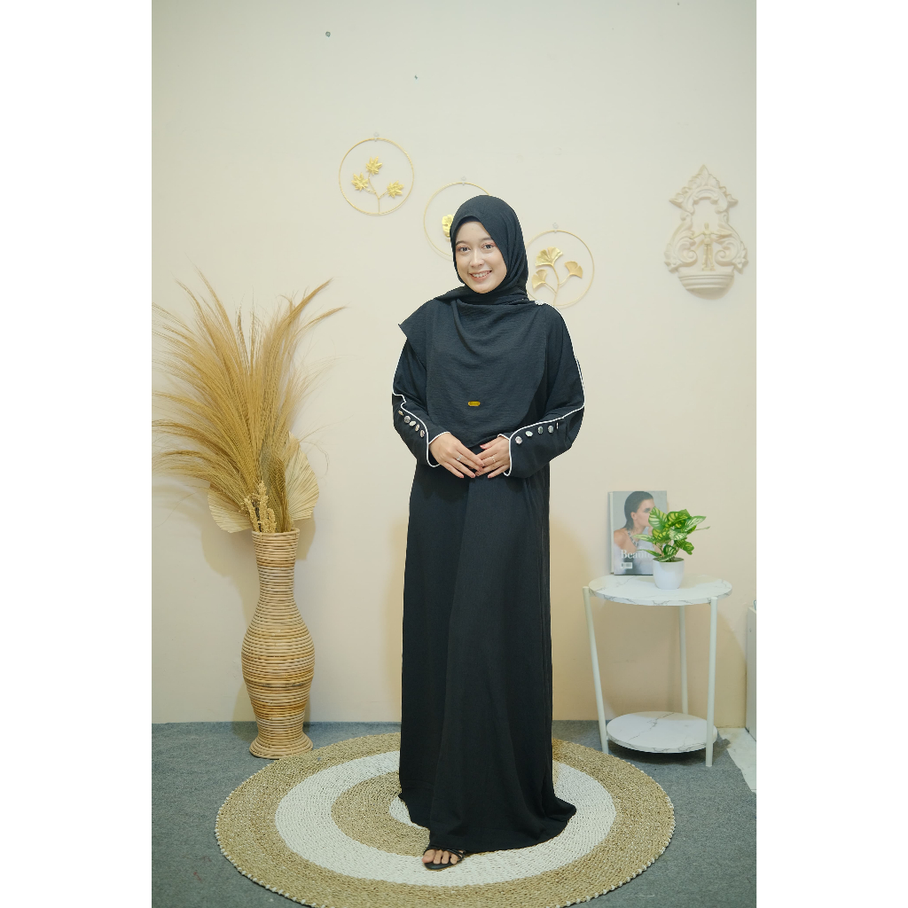 Jual Habibah Gamis Abaya Set Hijab Pasmina - Dress Wanita Muslim Syari Lengan Panjang Manset ...