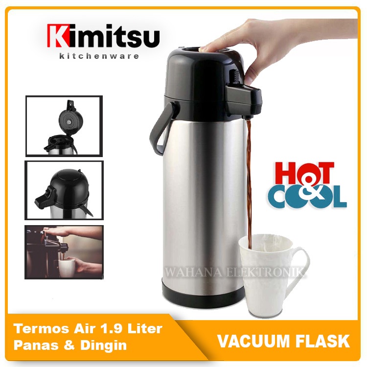 Jual Termos Stainless 1.9 Liter Kimitsu KVF-190 Thermos Pompa / Pencet ...