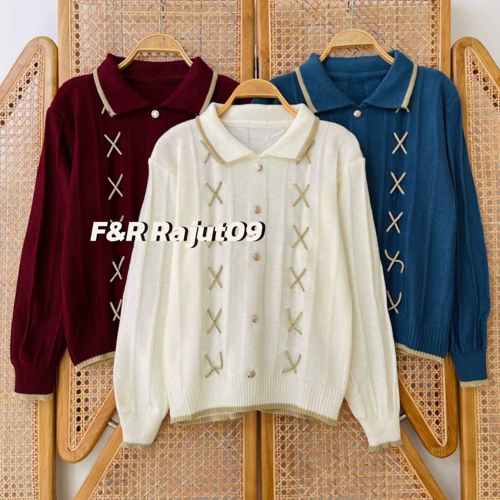 Jual Zainab Blouse - Atasan Sweater Rajut Kerah Polo Wanita Motif Tali Kur Kancing Korean Style ...