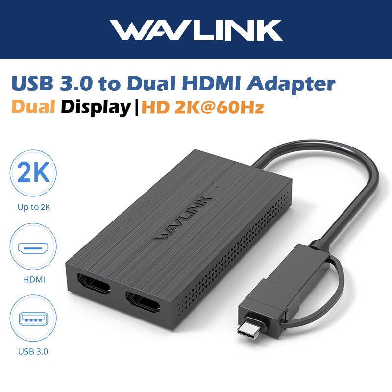 Jual Adaptor Layar WAVLINK USB ke HDMI 1 In 2 Out Dual 1080P @ 60Hz ...