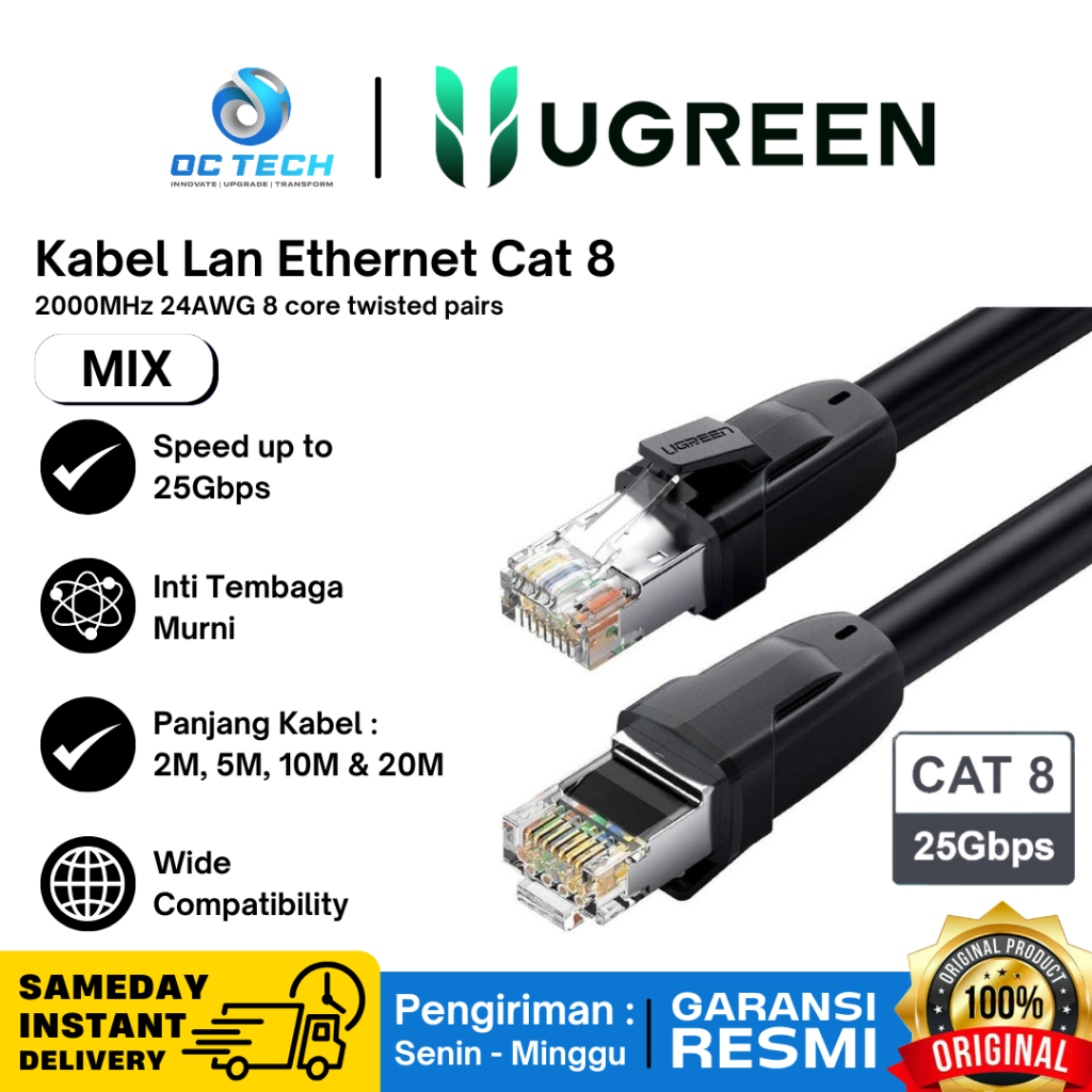 Jual Ugreen Kabel LAN Cat 8 RJ45 Ethernet Network 25Gbps Pure Cord 2M ...