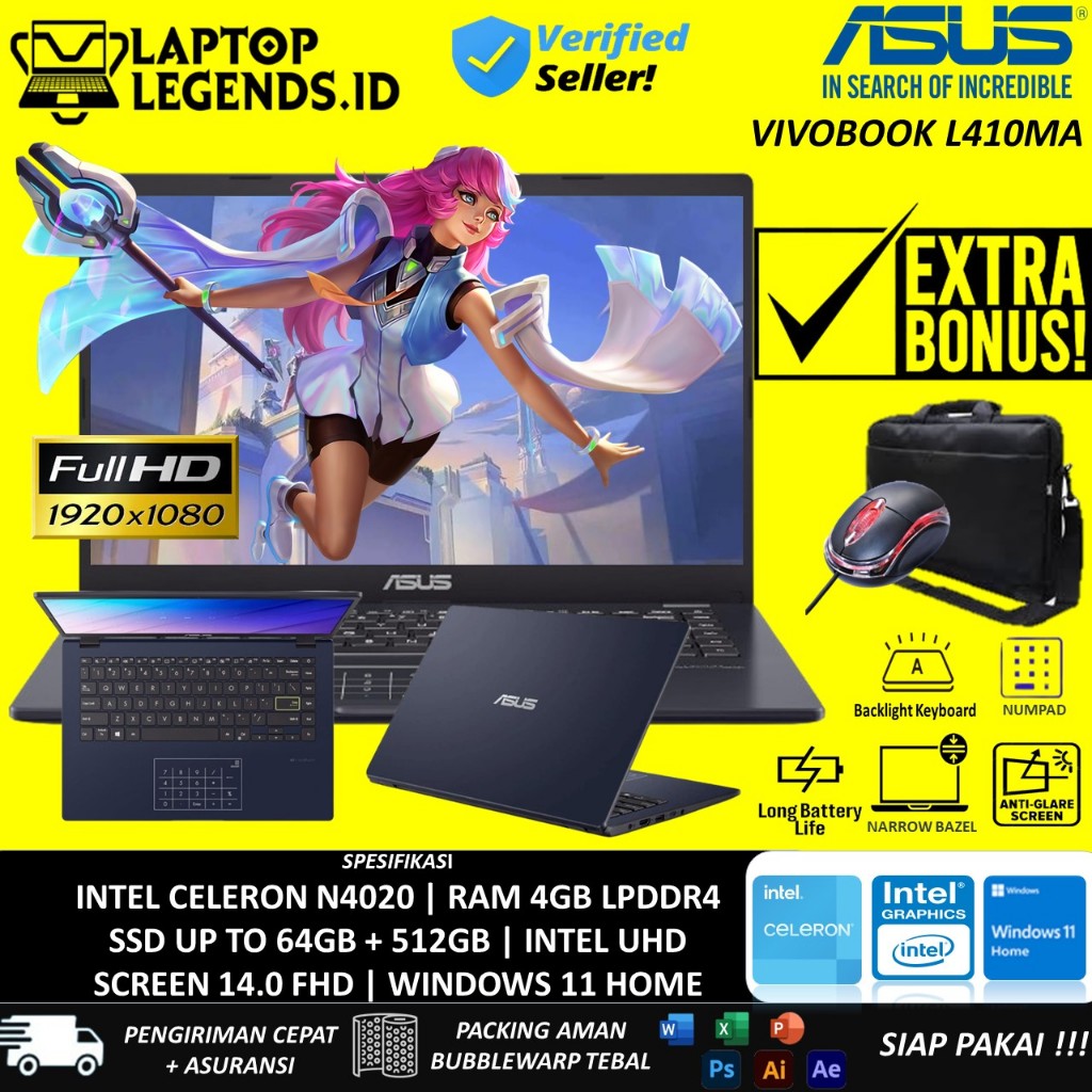 Jual Laptop Asus Vivobook L410MA Intel N4020 4GB 1TB SSD 14.0 FHD ...