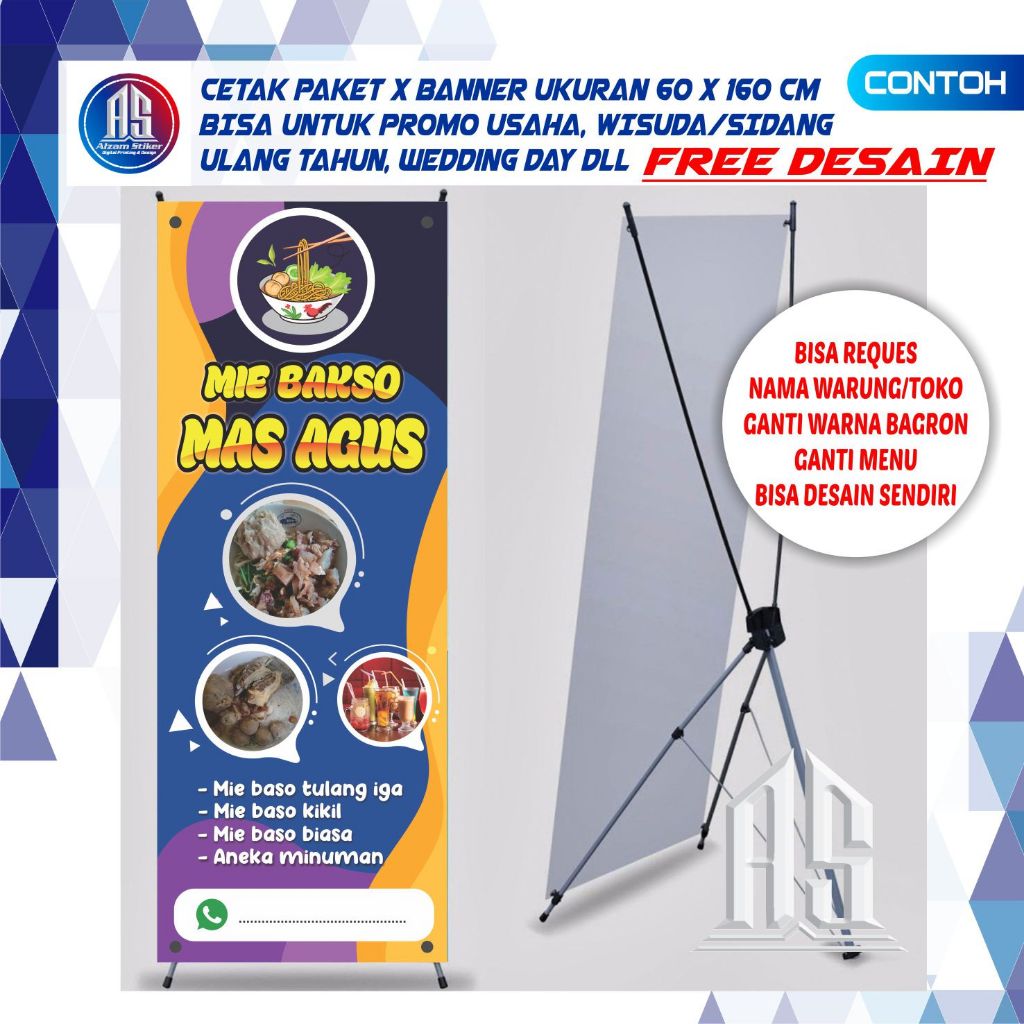 Jual Banner / Spanduk Bakso Custom Free Design / Cetak X Banner Custom ...