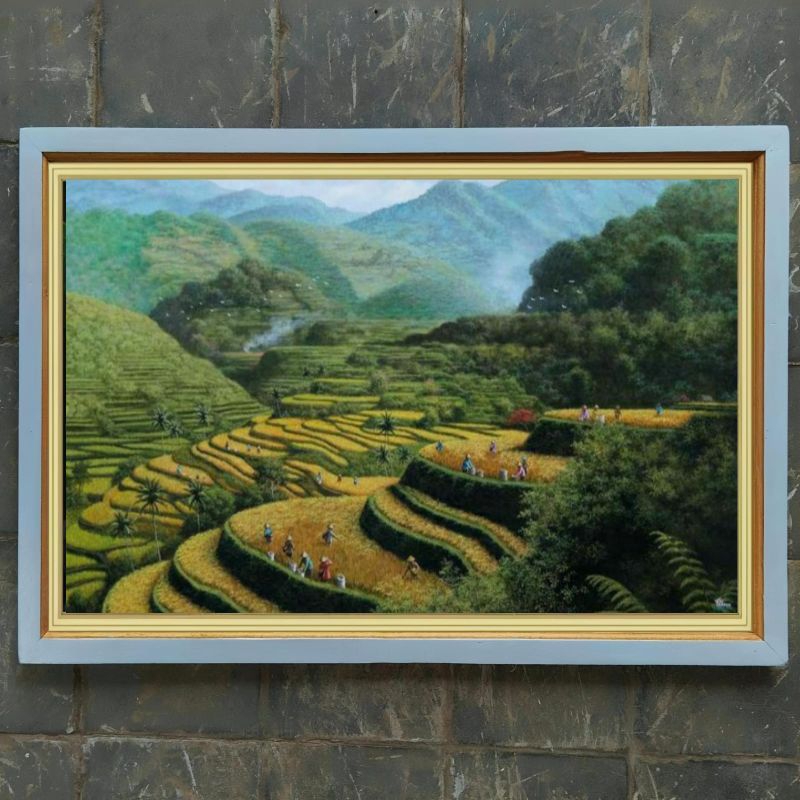Jual hiasan dinding lukisan cetak pemandangan alam sawah bali hijau ...