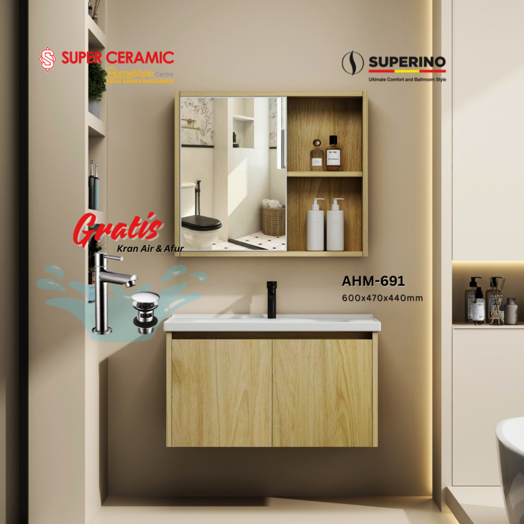 Jual SUPERINO Solid Wall-Mounted Bathroom Cabinet Set / Solid Kabinet ...