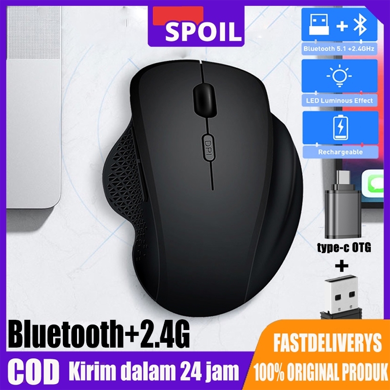 Jual SPOIL Wireless Mouse Rechargeable 2.4G Bluetooth USB Office Mute ...