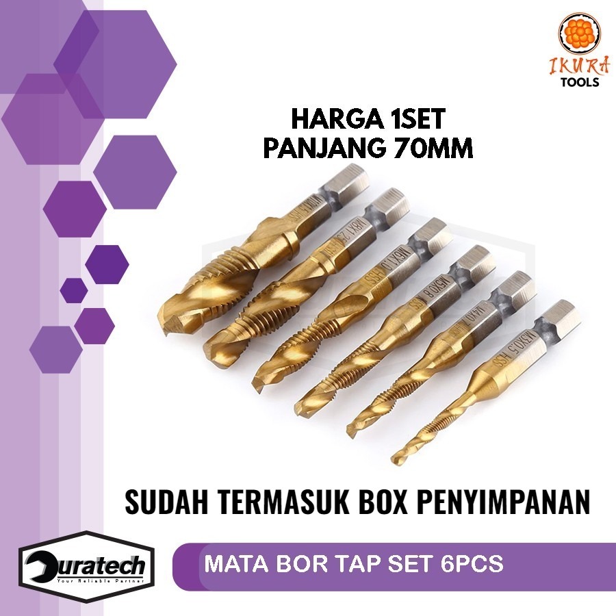 Jual Mata bor pembuat ulir drat 6pcs drill tap set M3-M10 hex twist ...