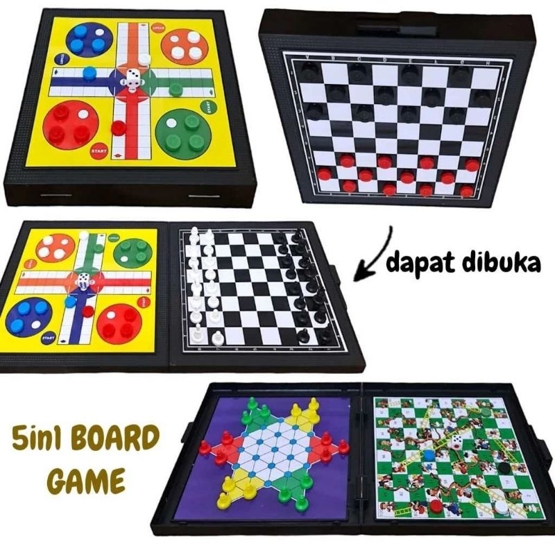 Jual Mainan Board Game Ular Tangga Magnet 5 in 1 Catur Ludo Halma Catur ...