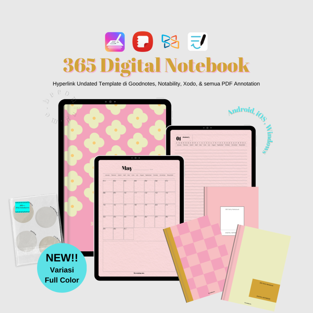 Jual Art Pink 365 Daily Undated Digital Notebook Goodnotes Ipad Tablet ...