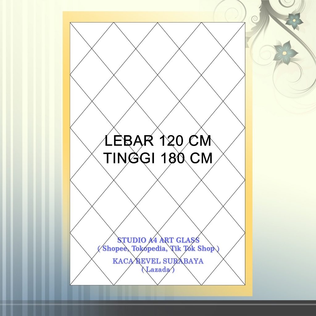 Jual LEBAR 120 cm TINGGI 180 cm tebal 3 mm bevel 1 cm KACA CERMIN BEVEL ...