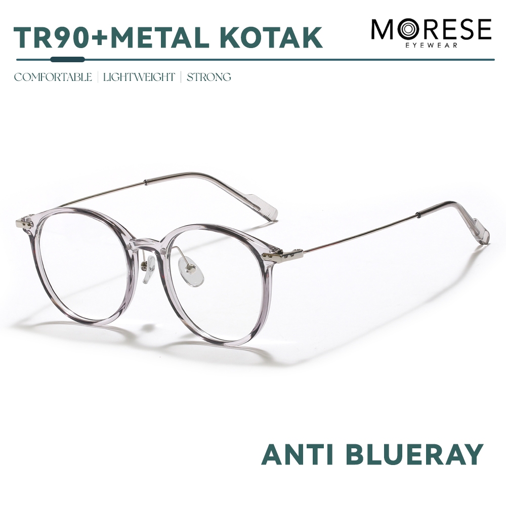 Jual Morese Kacamata TR90+ Metal Semi Kotak Anti Blueray Fashion Pria Wanita Bisa Minus Simple ...