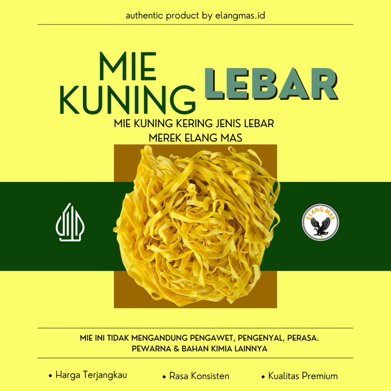 Jual Mie Kuning Kering 1/2KG Tipe LEBAR merek ELANG mas | Shopee Indonesia
