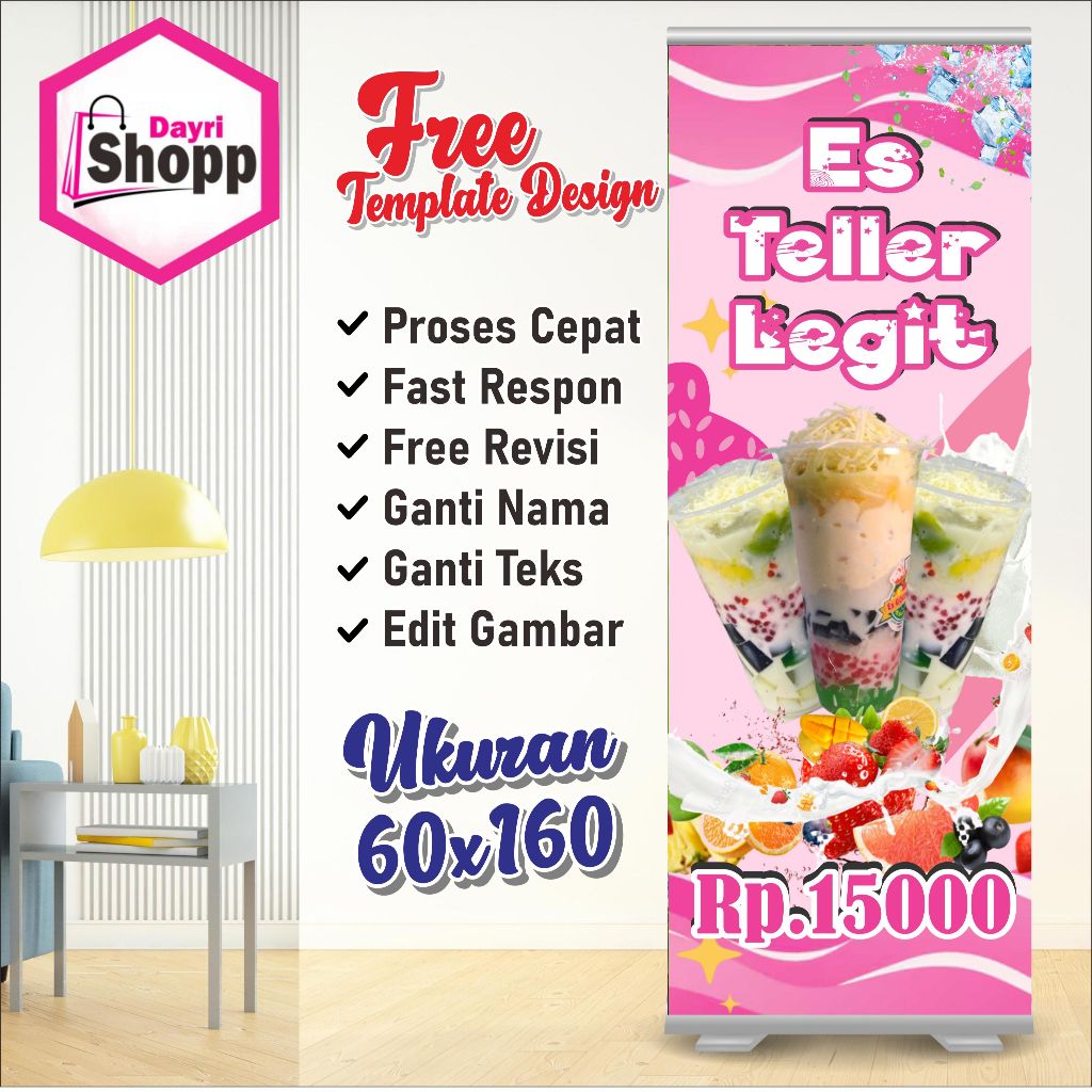 Jual Size 60x160 Cm,Spanduk Banner Es Teler Pink Cantik Terbaru Custom ...