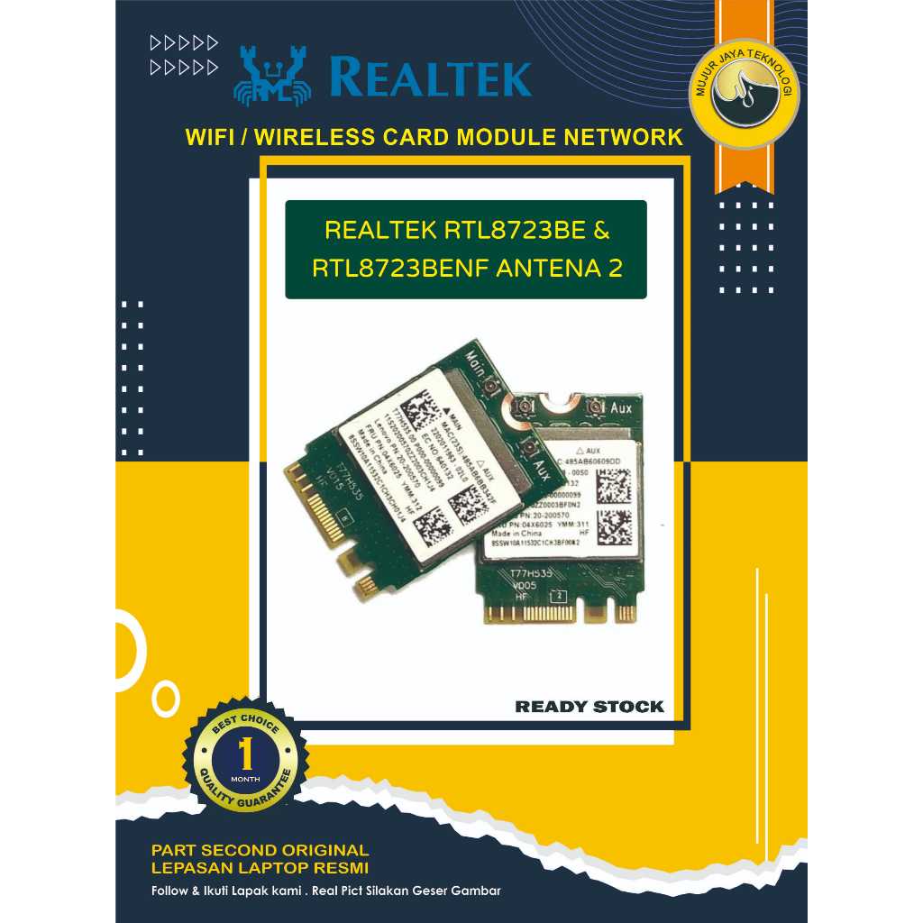 Jual Realtek RTL8723BE & RTL8723BENF Antena 2 WiFi/Wireless Card Module ...