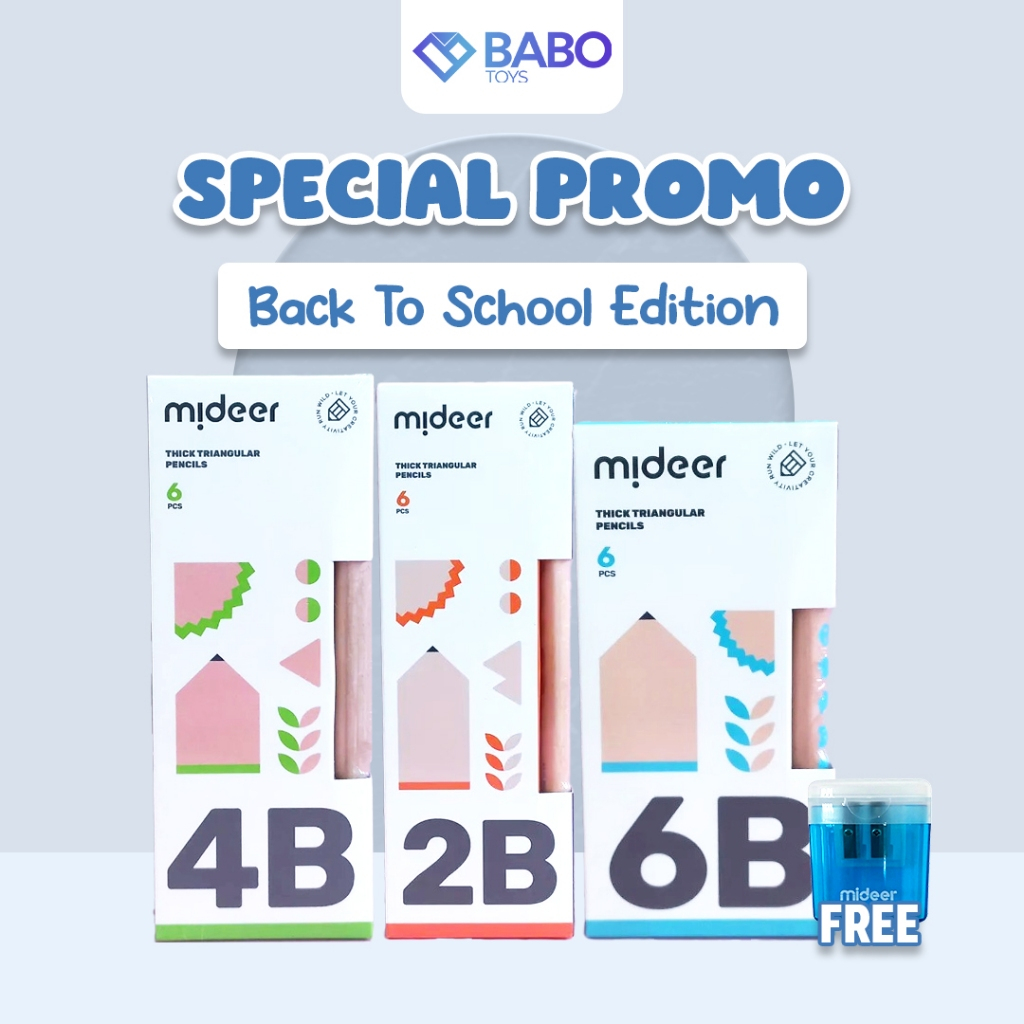 Jual PROMO BUY 1 GET FREE Rautan Mideer Thick Triangular Pencil 2B 4B ...