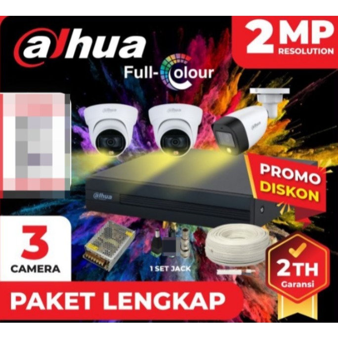 Jual Paket CAMERA CCTV Dahua 3 CHANNEL fullcolor 2 .MP (Paket komplit ...