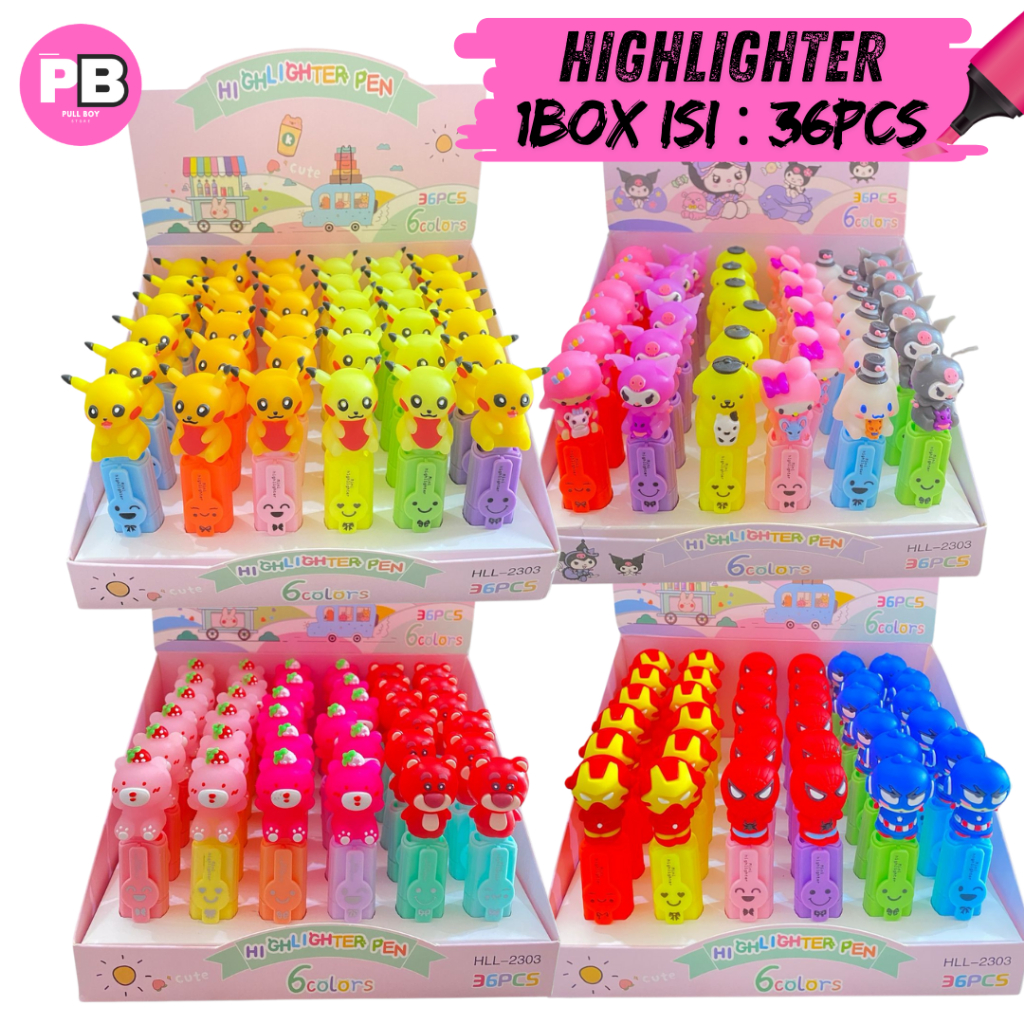 Jual 1 Box (36Pcs) Stabilo Highlighter Karakter Lucu Stabilo Unik untuk ...