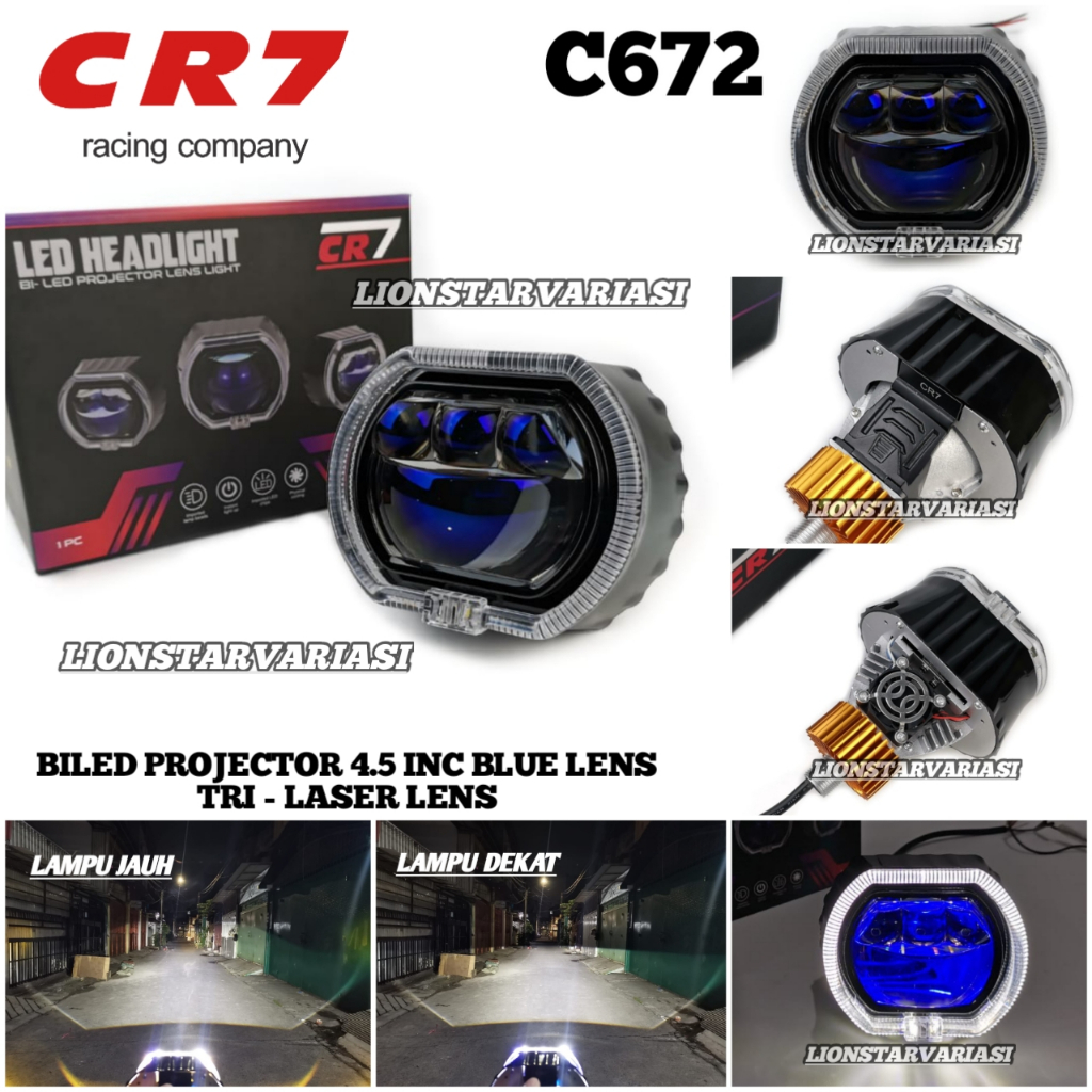 Jual CR7 C672 - Biled Projector 4.5 Inch Blue Lens Plus 3 Mata Laser ...
