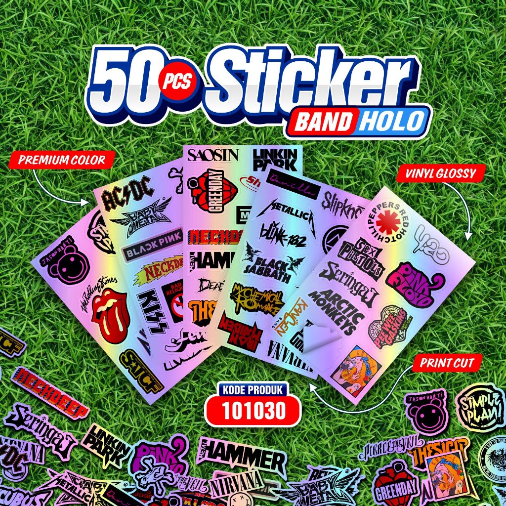 Jual STICKER CASE HOLOGRAM ISI 50 PCS STIKER BAND BRAND DISTRO APPAREL ...