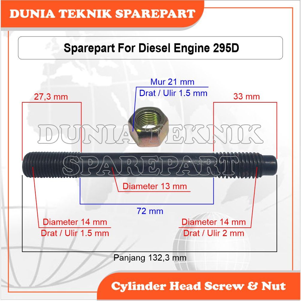 Jual 295D CYLINDER HEAD SCREW & NUT / BAUT CYLINDER KOP / BAUT CYLINDER ...