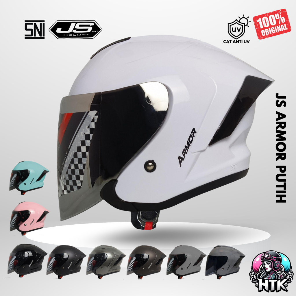 Jual JS ARMOR PUTIH Helm Half Face Visor Smoke Premium SNI | Helm Half ...