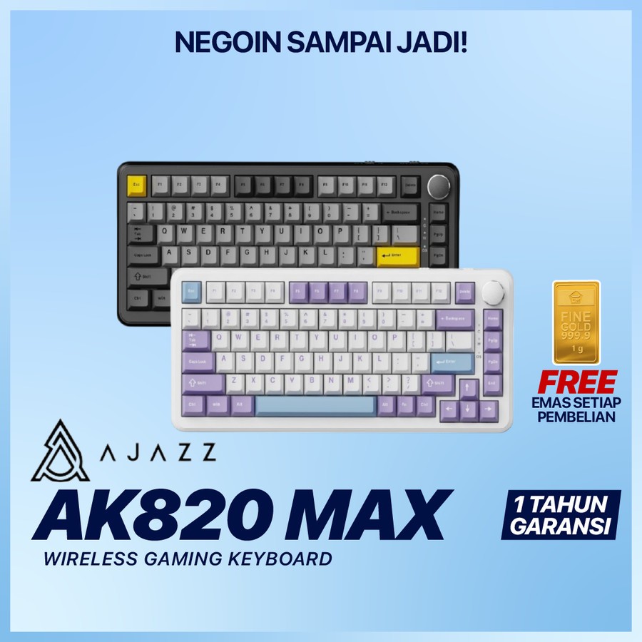 Jual Ajazz AK820 MAX | AK820MAX 75% Gasket-mounted Hot Swappable Mechanical Wireless Keyboard ...