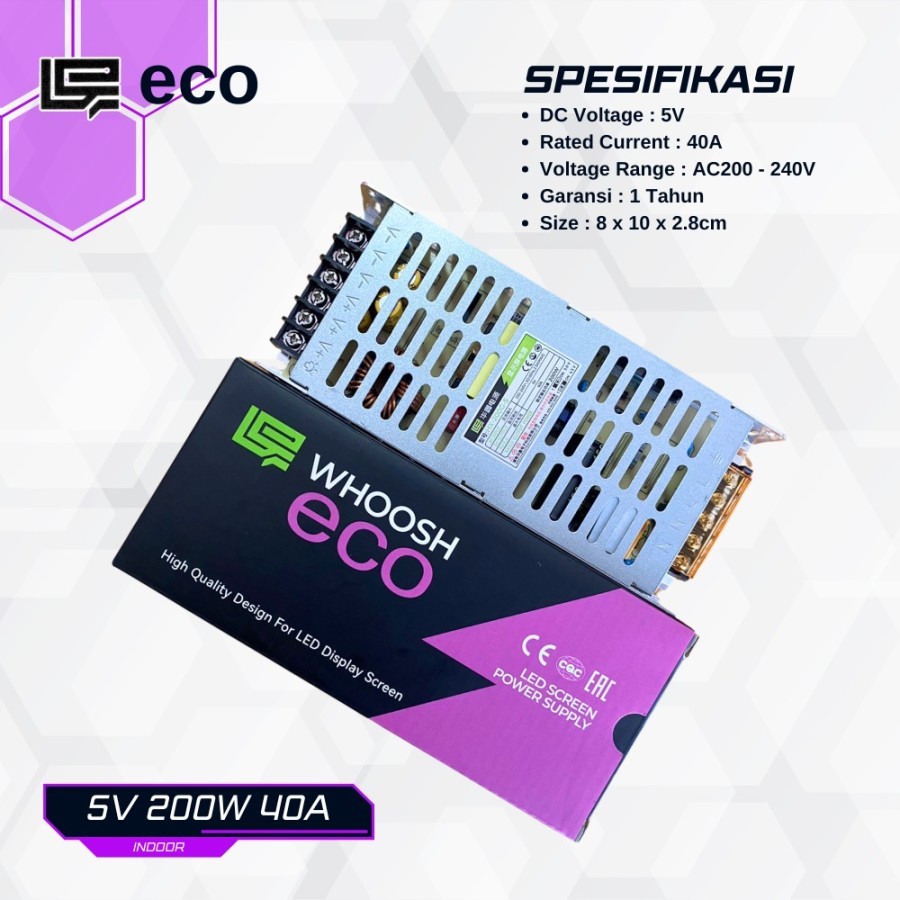 Jual POWER SUPPLY INDOOR 5V 200W 40A SLIM WHOOSH GARANSI 1 TAHUN ...